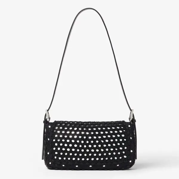 Fendi Baguette® 26424 Re Edition Bag With Black Embroidery And Mirrors